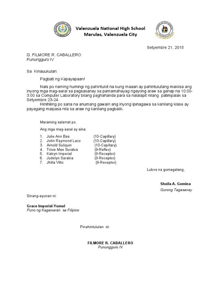 Format NG Letter para Sa Mga Tagasanay | PDF