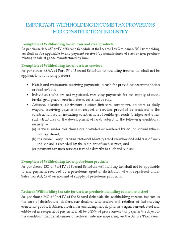 WHT Exemptions For Construction Business | PDF | Taxes | Income Tax