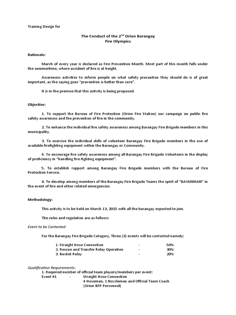 Training Design Fire Olympics | PDF | Firefighter | Firefighting