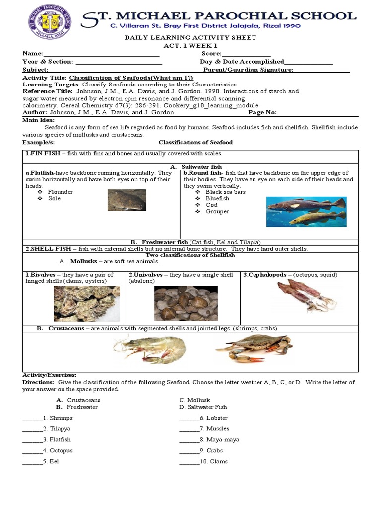 Classification of Seafood | PDF | Seafood | Zoology