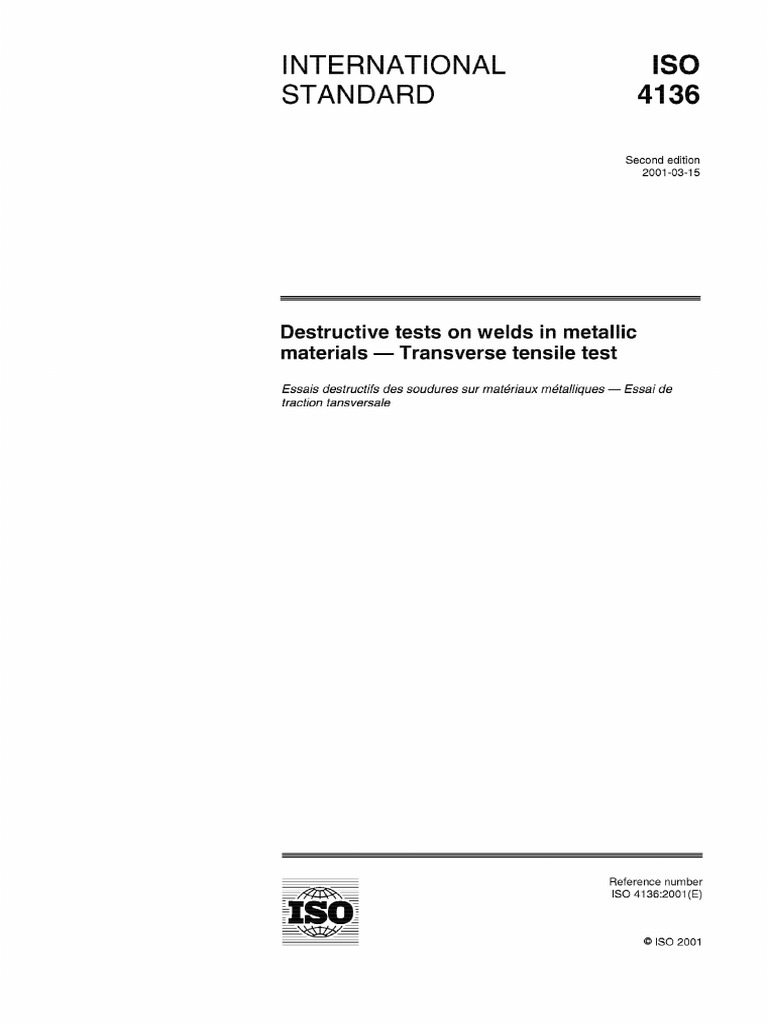 ISO 4136 - 2001 - Destructive Tests - Transverse Tensile Test | PDF