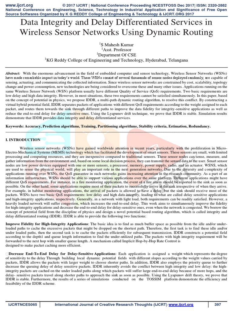 Data Integrity and Delay Differentiated Services in Wireless Sensor Networks Using Dynamic ...
