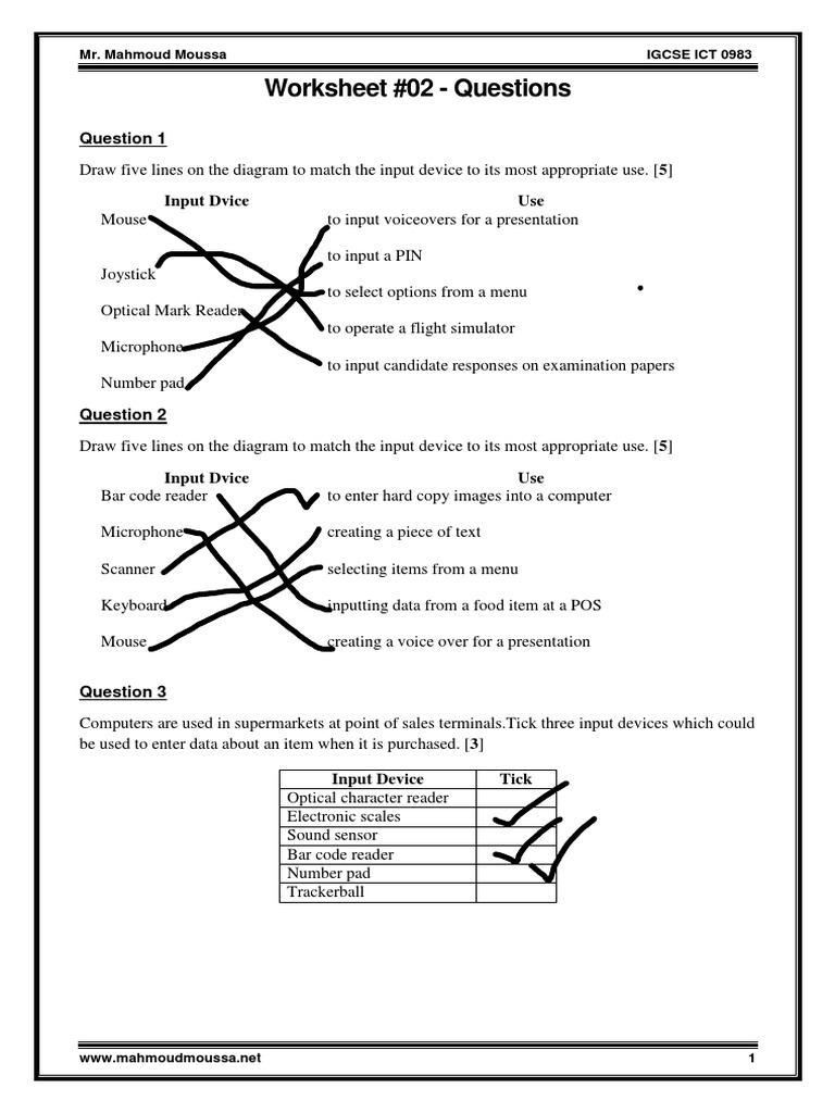 Worksheet #02 - Questions: Mr. Mahmoud Moussa Igcse Ict 0983 | PDF | Input/Output | Command Line ...