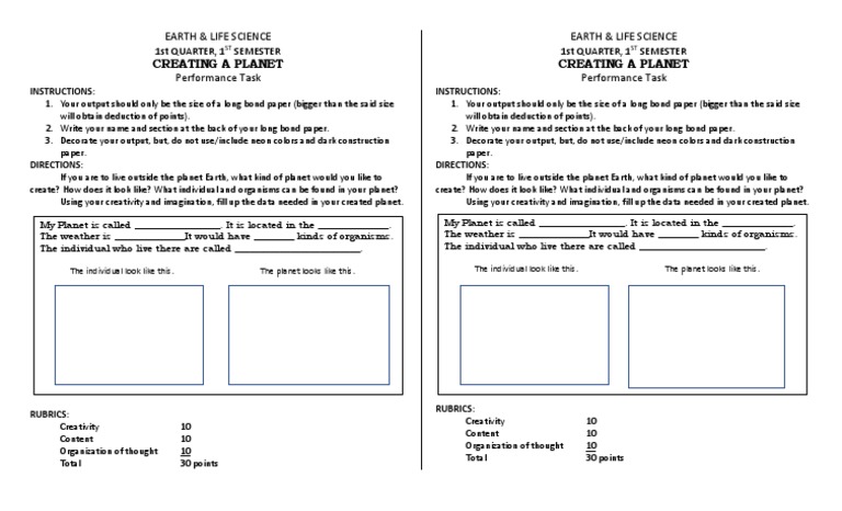 Earth and Life Science Performance Task 1 | PDF | Cognition