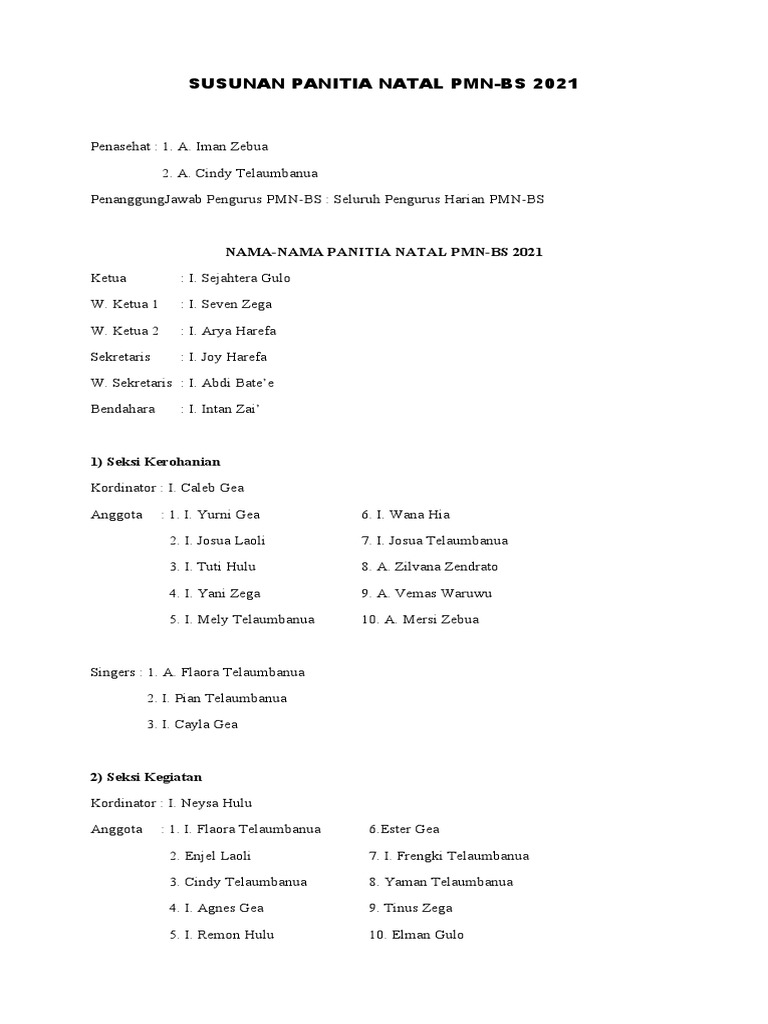 Susunan Panitia Natal PMN | PDF