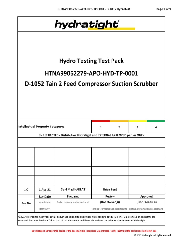 HTNA99062279-APO-HYD-TP-0001 - D-1052 Hydrotest | PDF | Gas ...