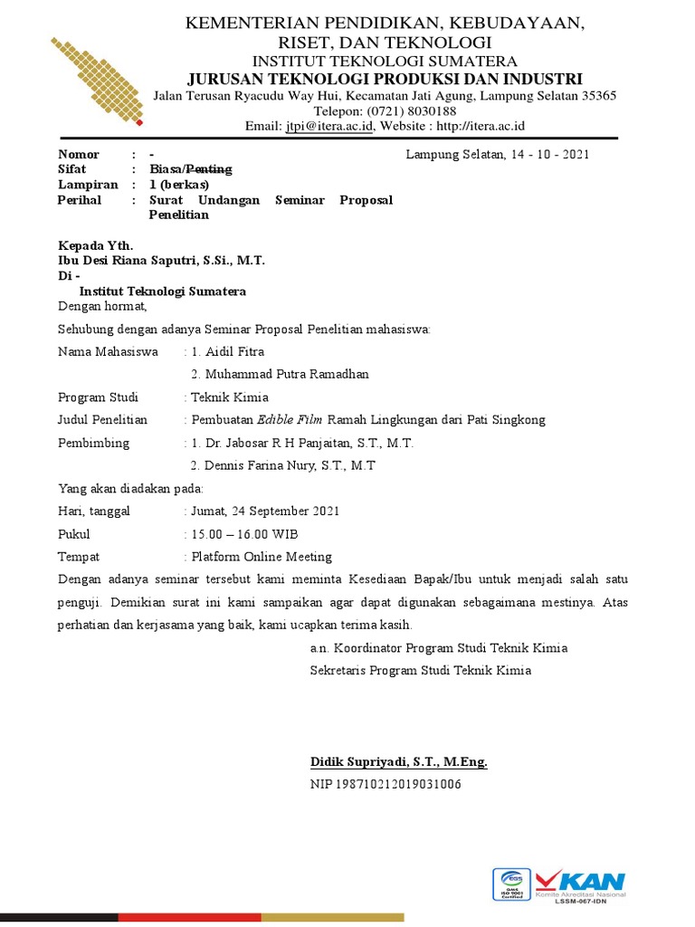 Surat Undangan Sempro Bu Desi | PDF