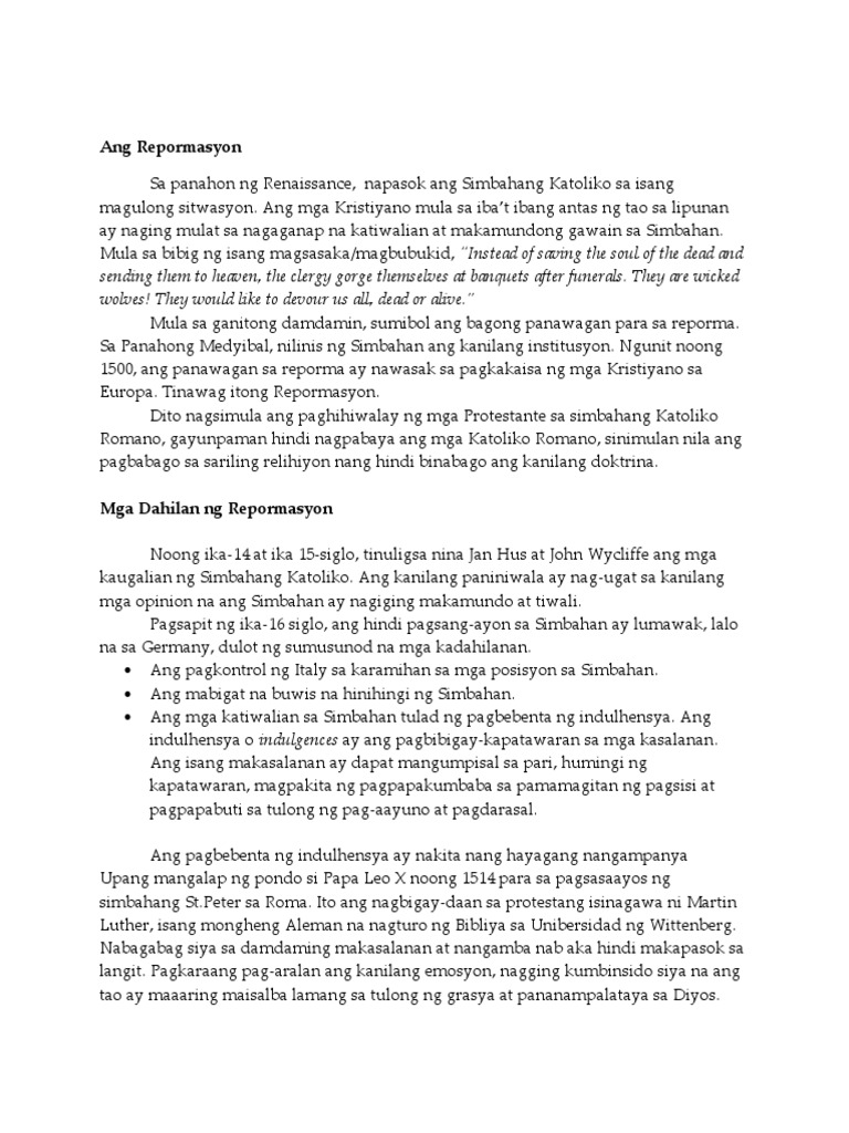 Ang Repormasyon | PDF