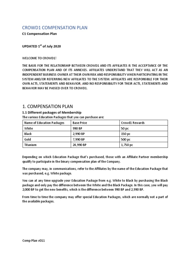 Crowd1 Compensation Plan | PDF | Money | Value (Economics)