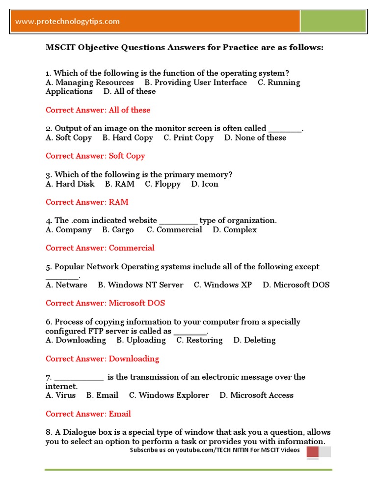 MSCIT Ojbective Questions and Answers | PDF | Graphical User Interfaces | Personal Computers