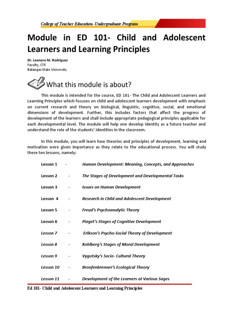 Module in ED 101-Child and Adolescent Learners and Learning Principles | PDF | Developmental ...