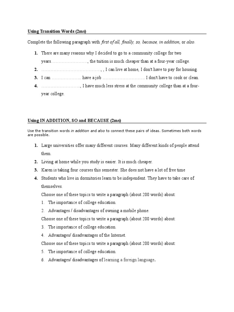 Using Transition Words | PDF | Career & Growth