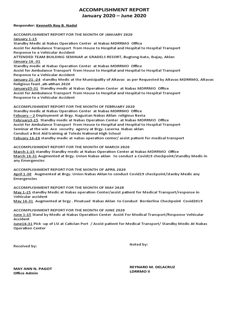 Accomplishment REPORT Sample | PDF | Emergency Medical Services ...