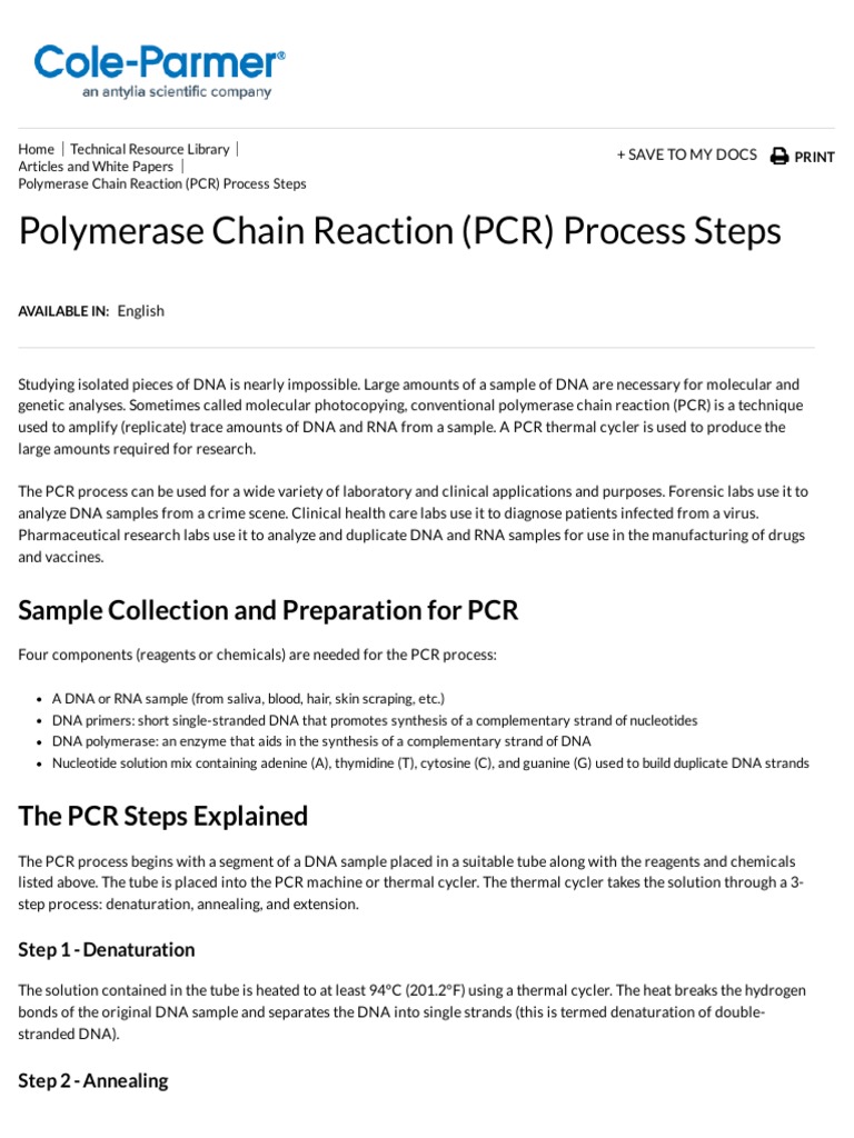 PCR Process Steps Explained - Cole-Parmer | PDF | Polymerase Chain ...