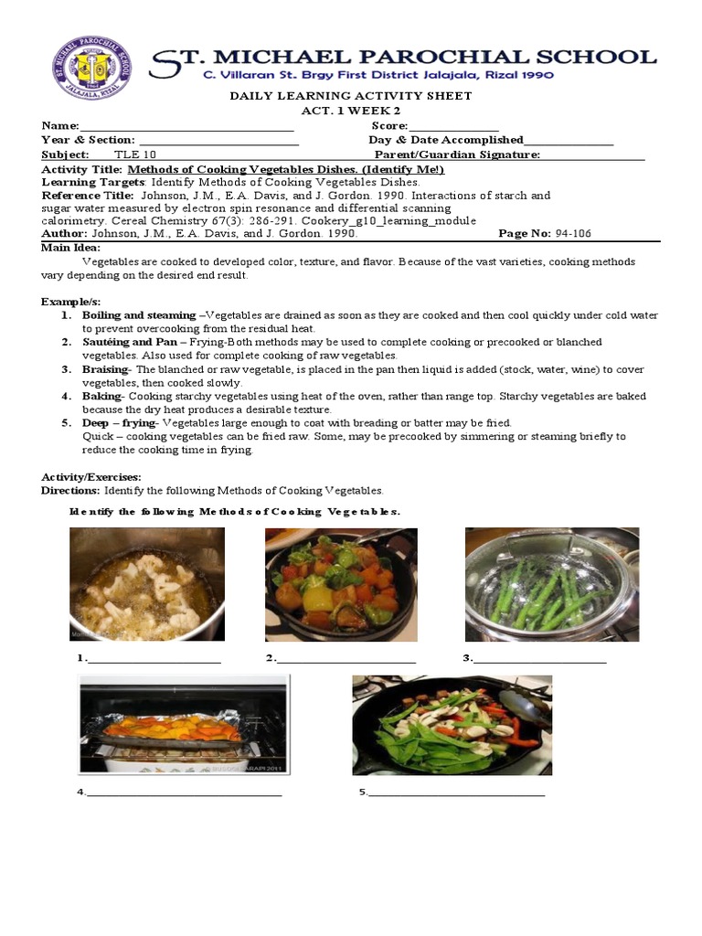 Cooking Methods for Vegetables | PDF
