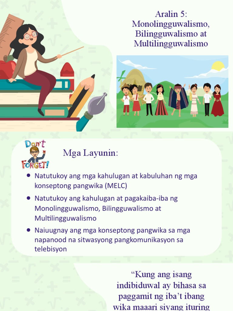 Aralin 2.2 - Monolingguwalismo, Bilingguwalismo at Multilingguwalismo | PDF