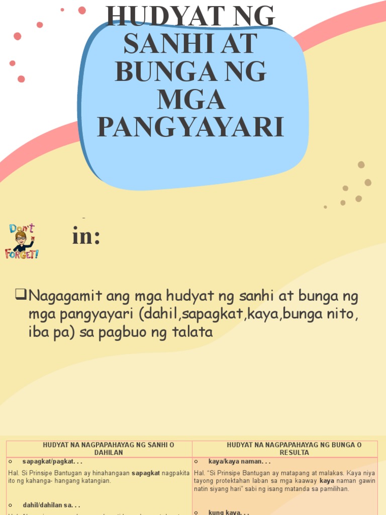 Mga Hudyat NG Sanhi at Bunga NG Mga Pangyayari | PDF