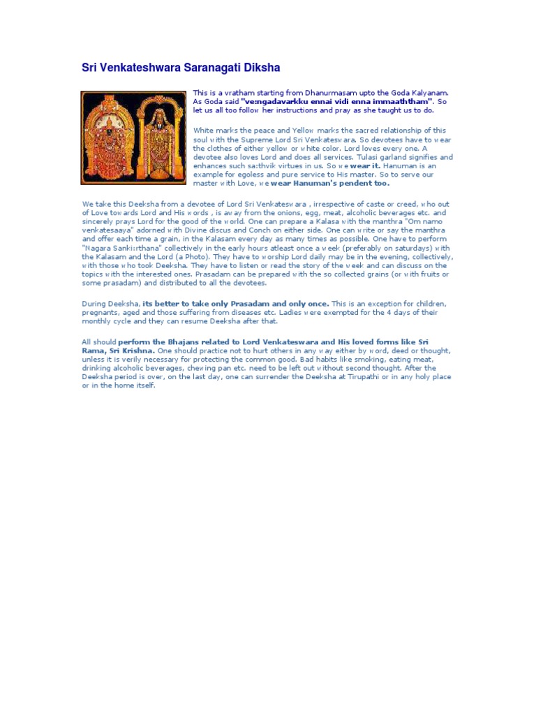Sri Venkateshwara Saranagathi Diksha | PDF | Religious Behaviour And ...