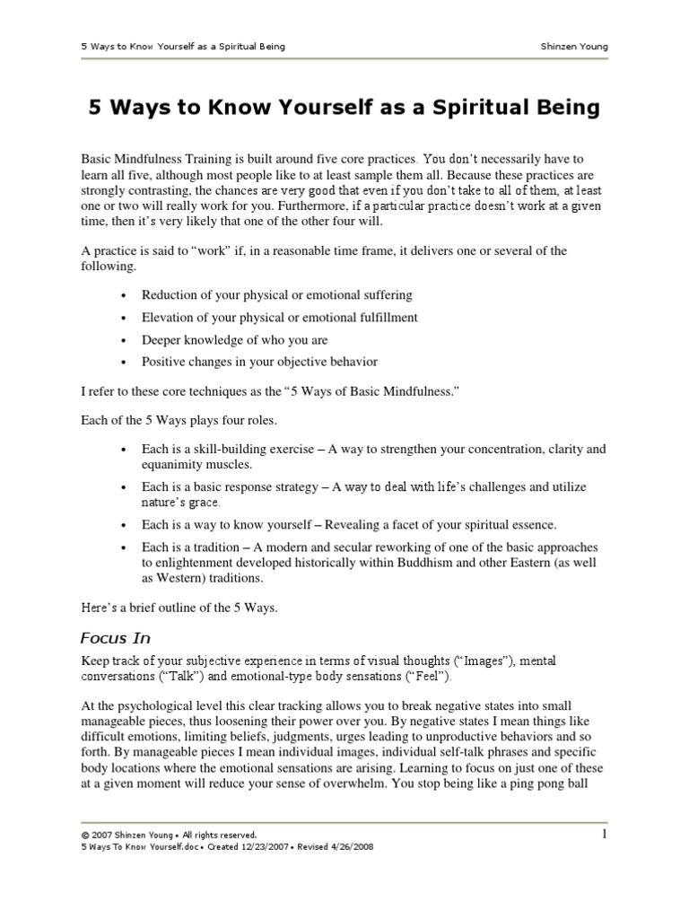5 Ways To Know Yourself | PDF | Attention | Mindfulness
