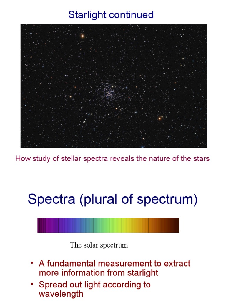 Starlight Continued: How Study of Stellar Spectra Reveals The Nature of ...