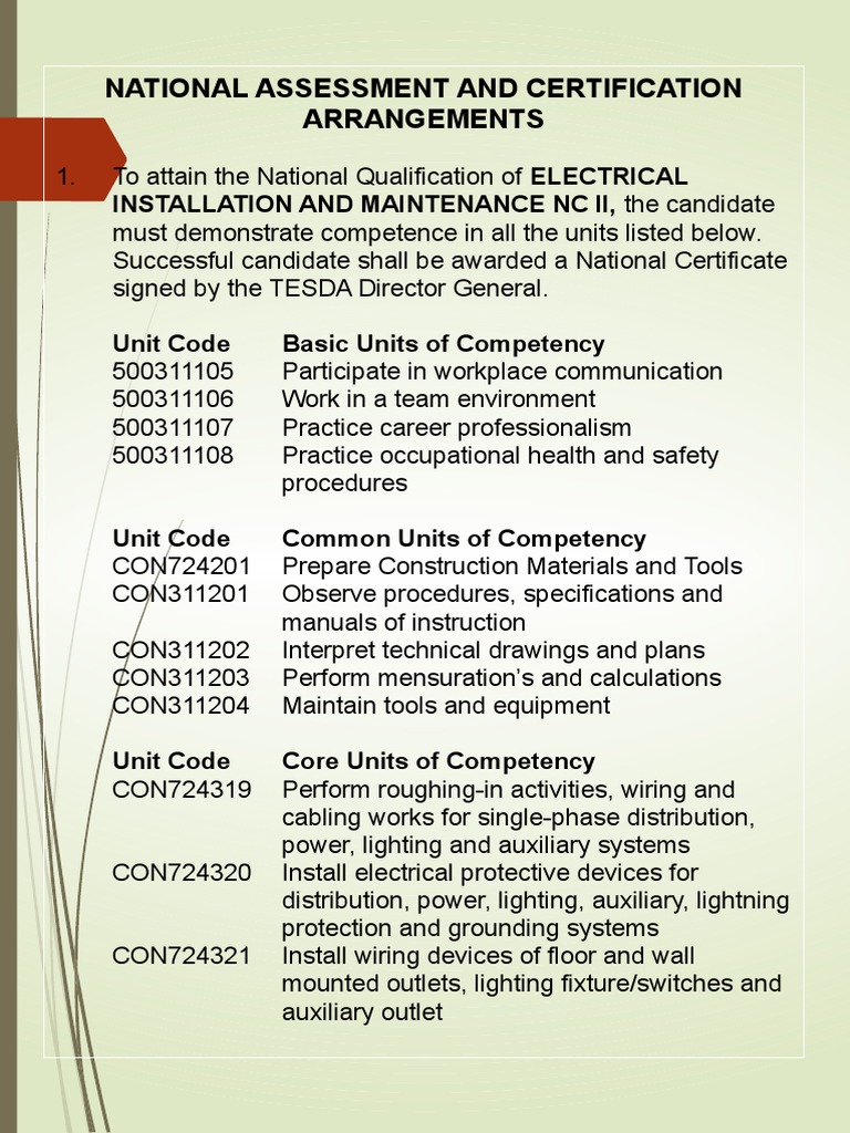 National Assessment and Certification Arrangements: Installation and ...