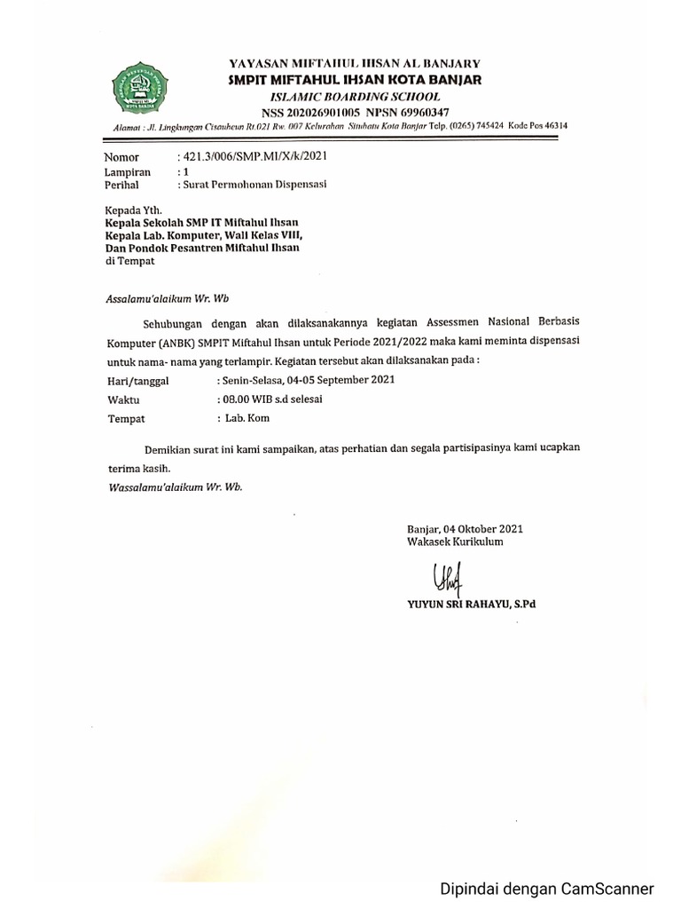 Surat Dispen Anbk SMP | PDF