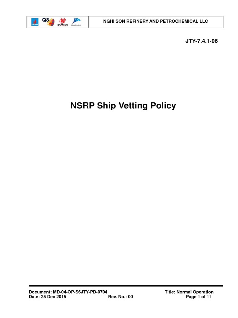 NSRP Ship Vetting Policy Guide | PDF | Oil Tanker | Ships