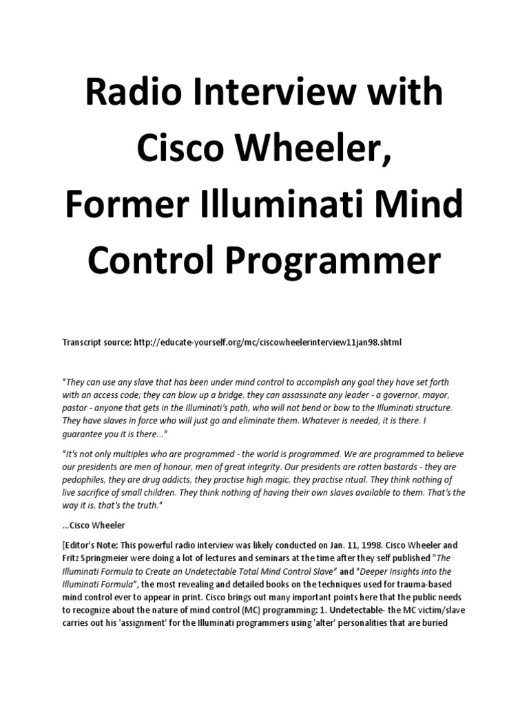 Radio Interview With Cisco Wheeler Illuminati Mind Control | PDF ...