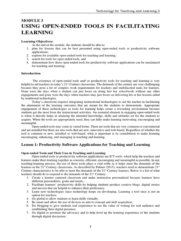 Using Open-Ended Tools in Facilitating Learning | PDF | Microsoft Word | Microsoft Office