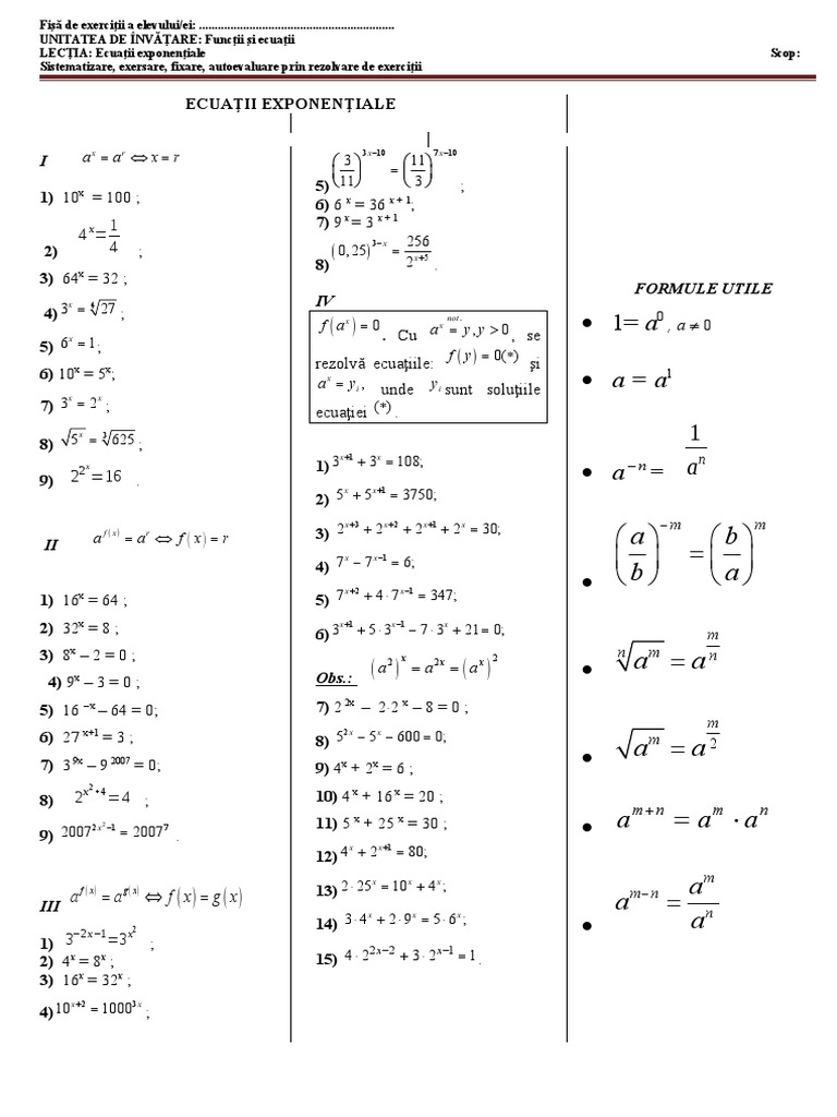 Ecuatii Exponentiale | PDF