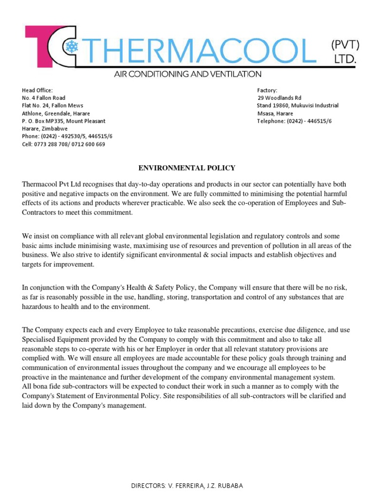 Environmental Policy | PDF | Employment | Occupational Safety And Health