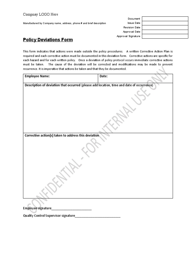 13 Sample Policy Deviation Form Template | PDF