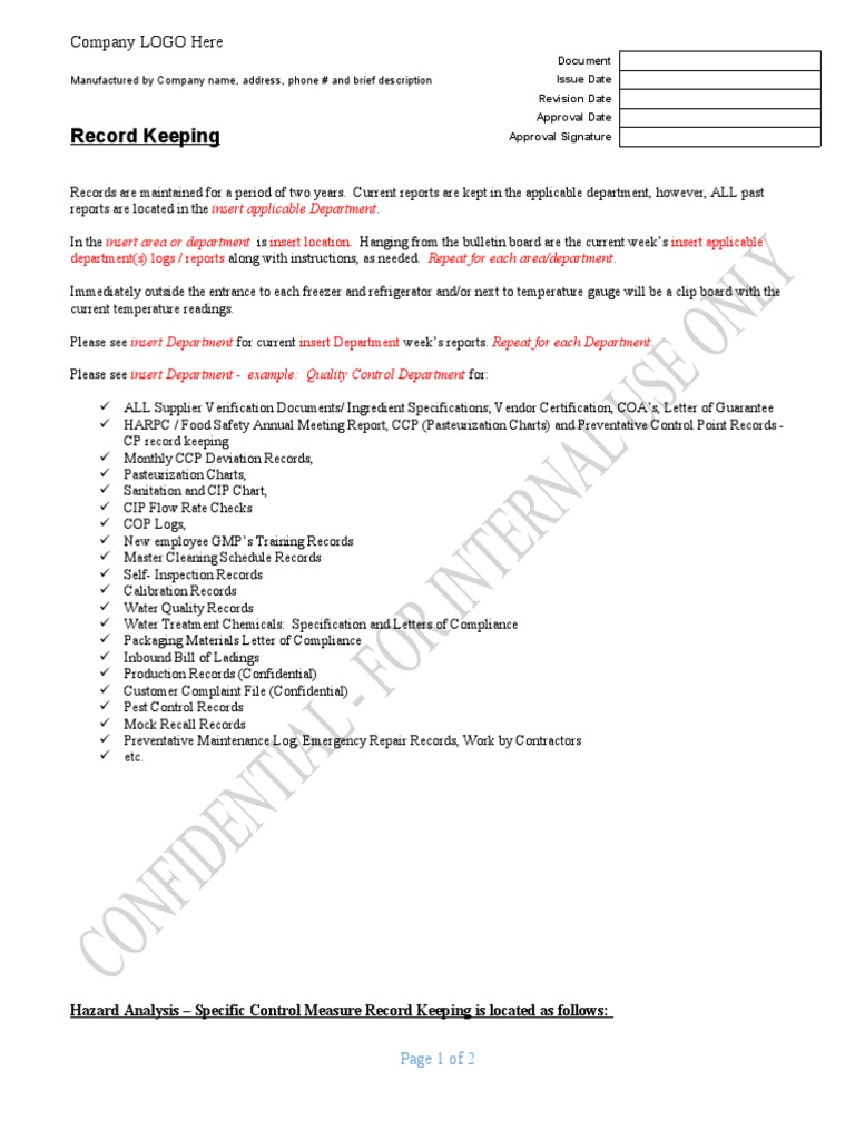 11 Sample Record Keeping Template | PDF | Thermometer | Refrigerator