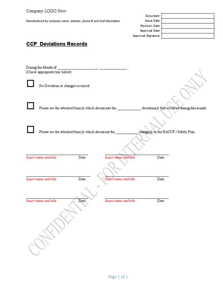 CCP Deviation Report Template | PDF