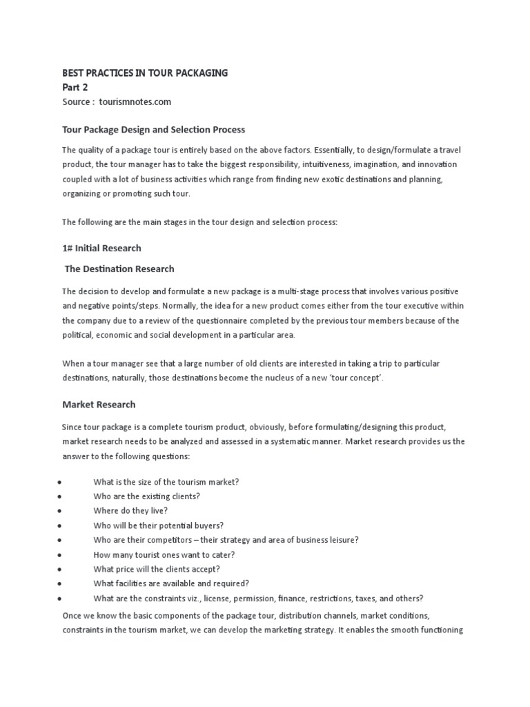 Best Practices in Tour Packaging 2 | PDF | Tourism | Market (Economics)
