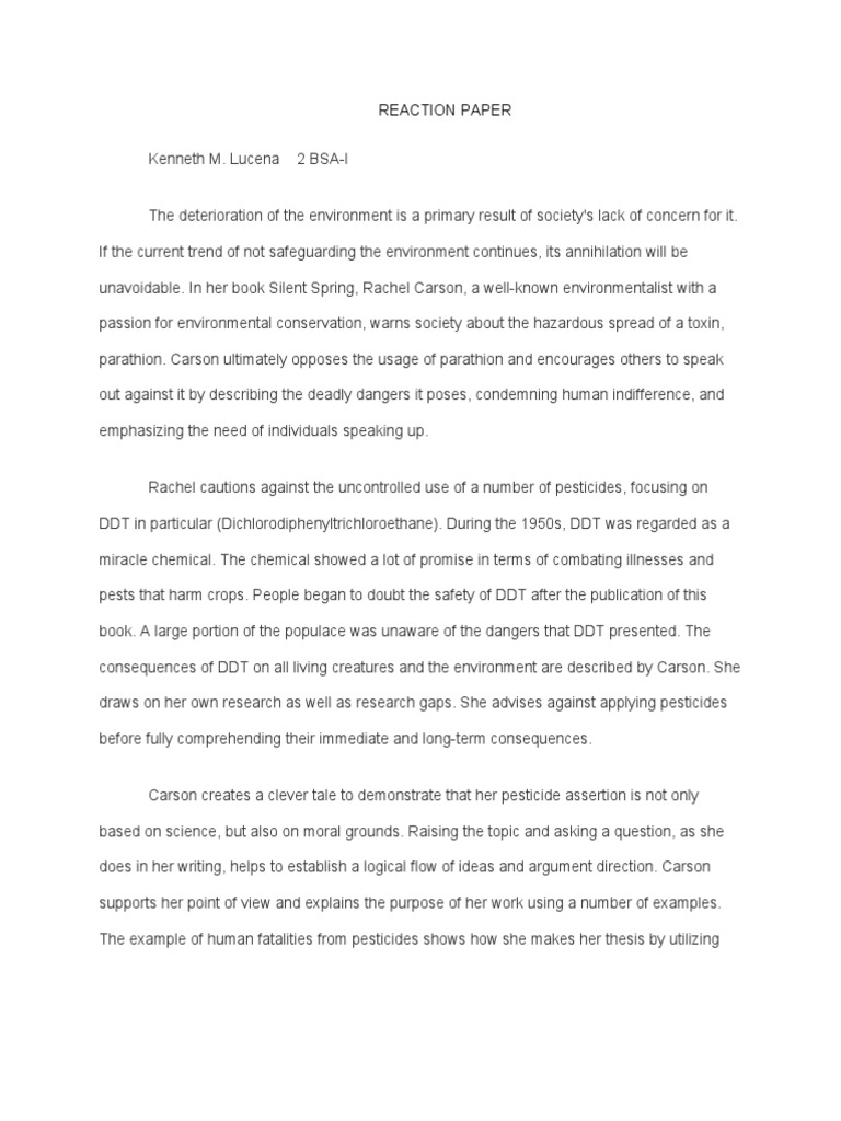 SILENT SPRING - Reaction Paper | Download Free PDF | Ddt | Pesticide