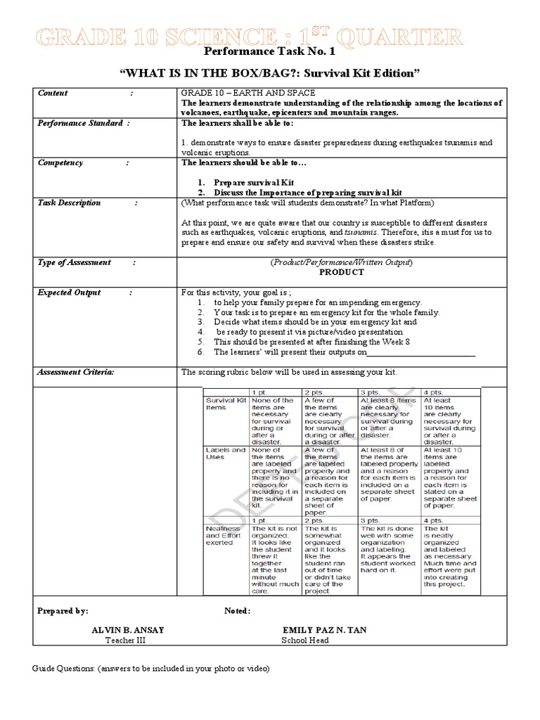 Grade 10 Disaster Preparedness Task | PDF | Earthquakes | Volcano