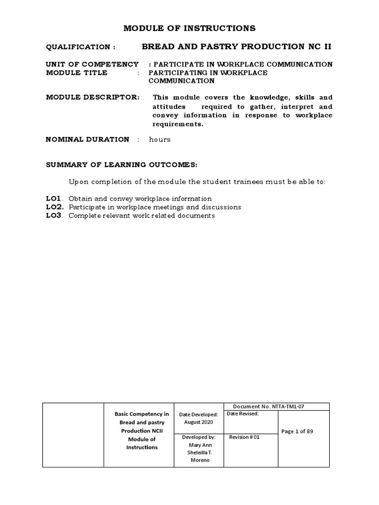 Basic Core 1-Module of Instructions | PDF | Occupational Safety And ...