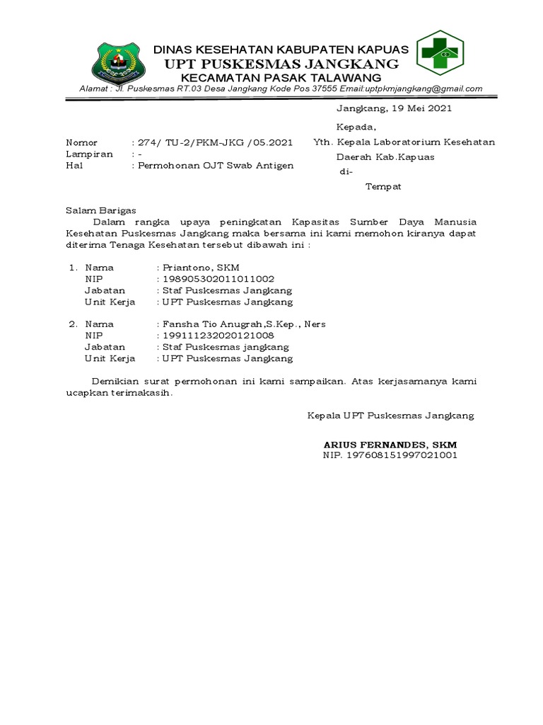 Surat Pengantar OJT Swab Antigen | PDF