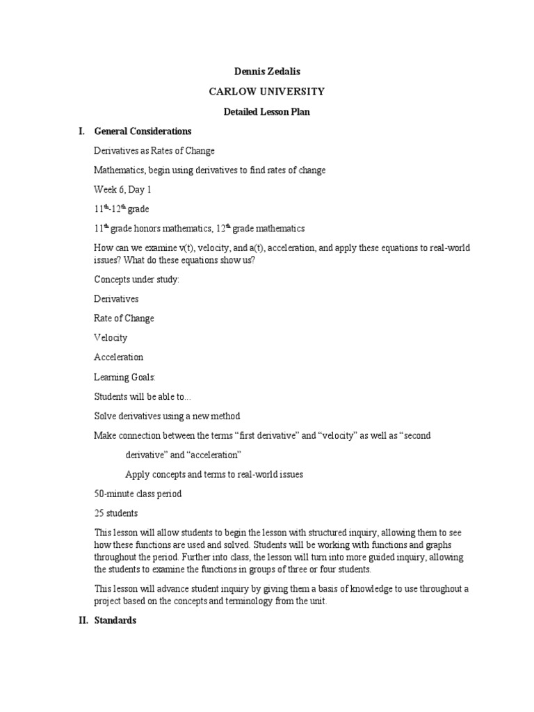 Derivatives and Rates of Change Lesson Plan | PDF | Derivative ...