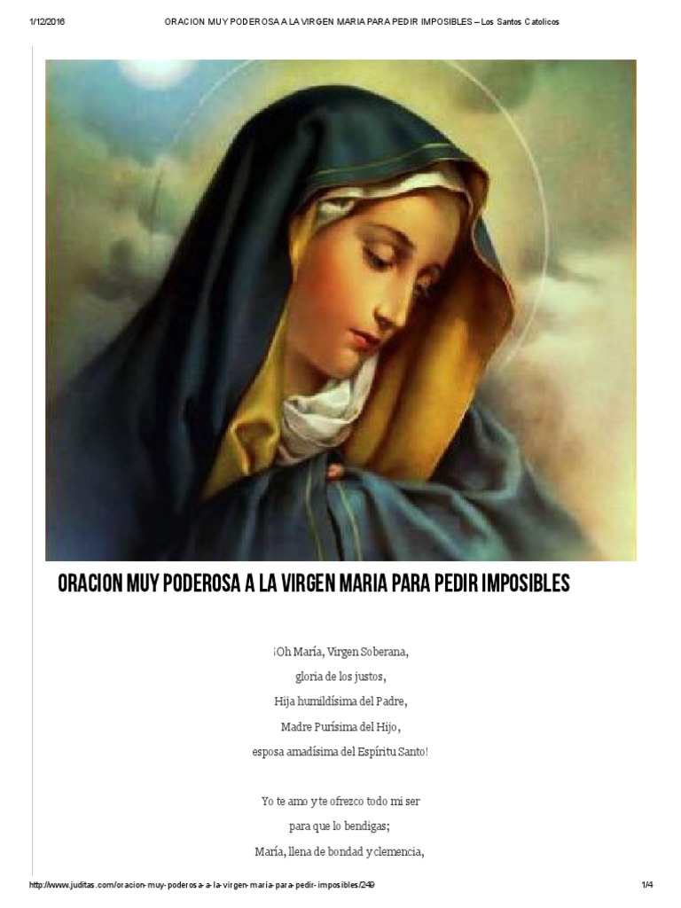 ORACION MUY PODEROSA A LA VIRGEN MARIA PARA PEDIR IMPOSIBLES - Los Santos Catolicos | PDF ...