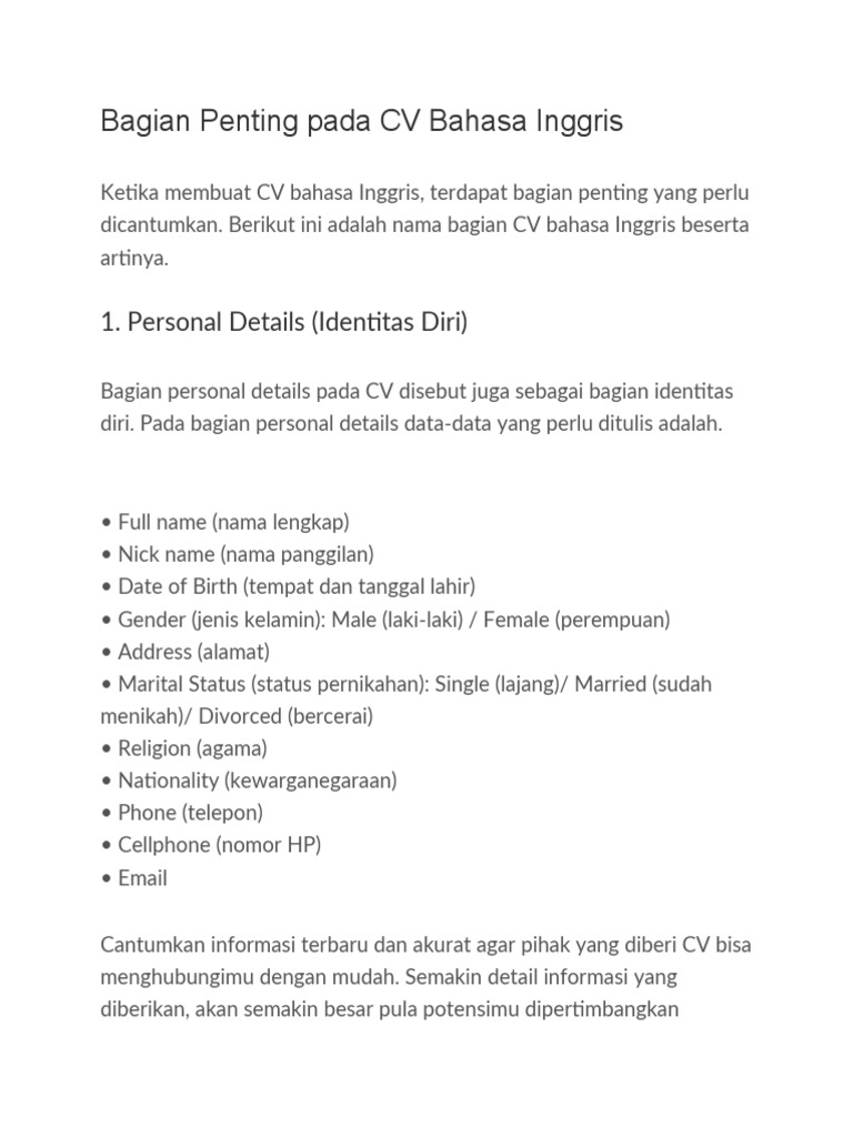 Cara Menulis CV Dalam Bahasa Inggris | PDF | Bisnis