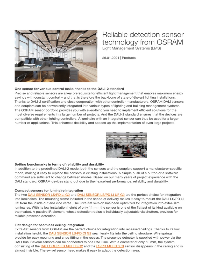The DALI-2 Light and Presence Detectors From OSRAM | PDF | Sensor ...