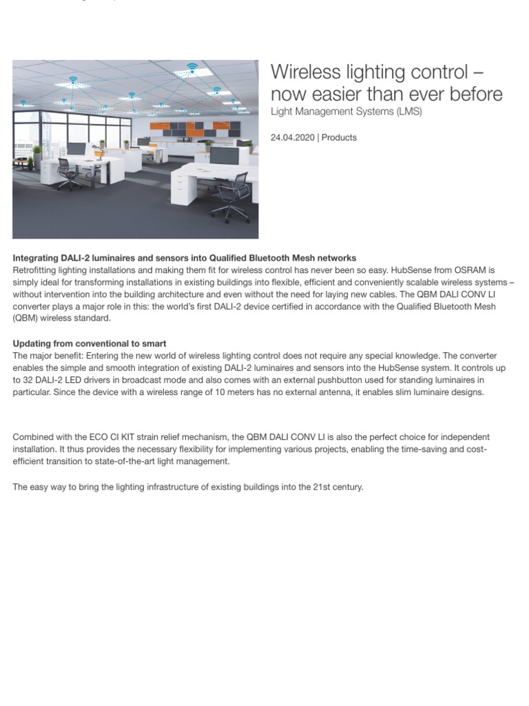 QBM DALI CONV LI - Retrofitting Existing Buildings To Wireless Lighting Control | PDF