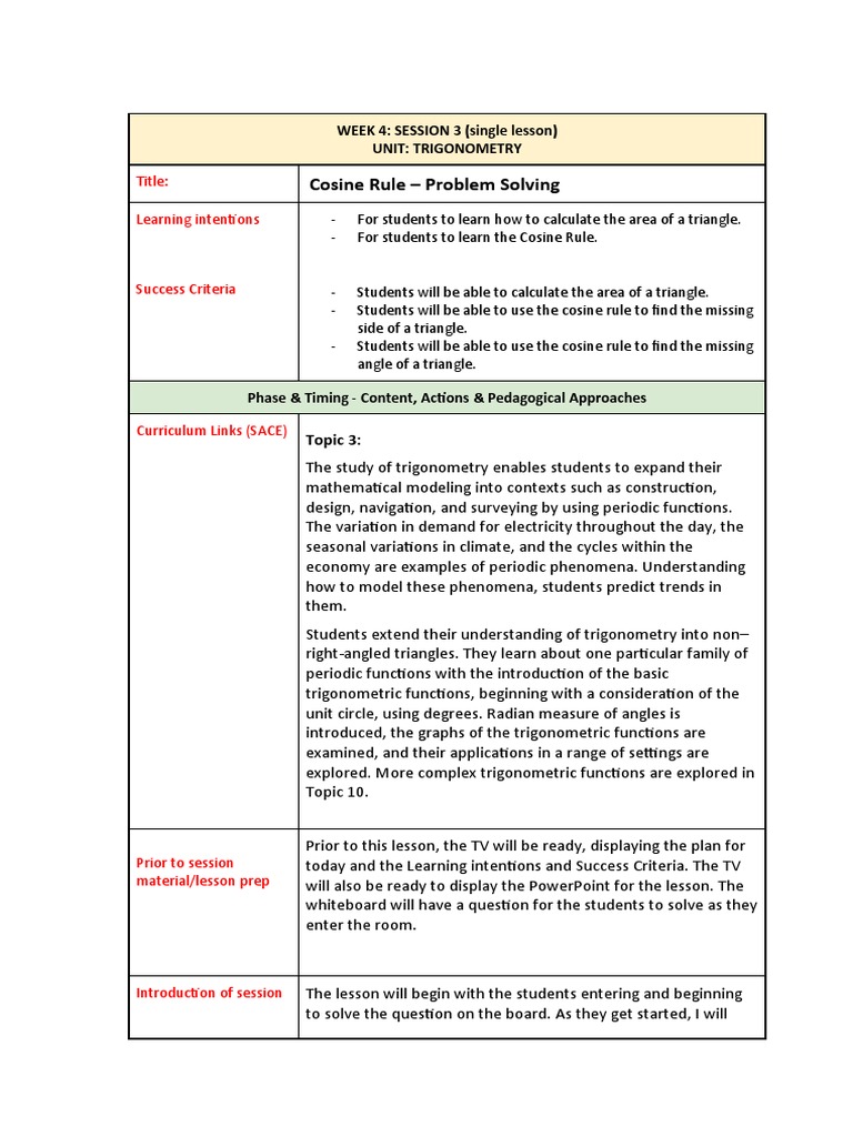 Trigonometry Lesson Plan | PDF | Trigonometry | Trigonometric Functions