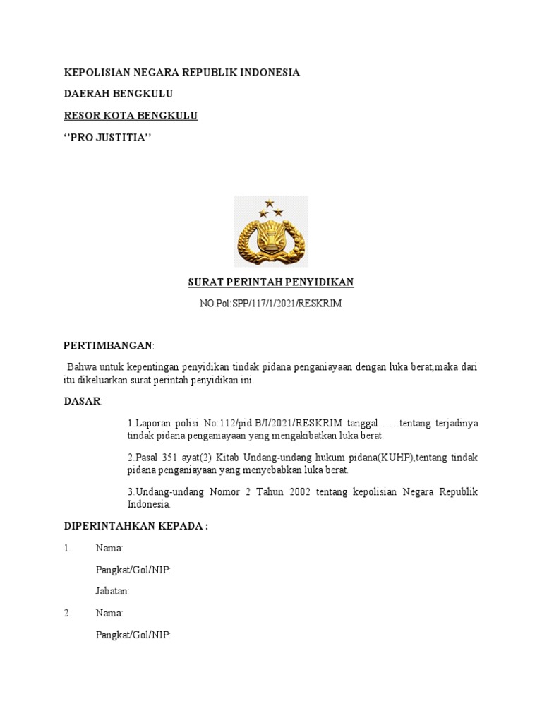 Surat Perintah Penyidikan Penganiayaan | PDF | Ilmu Sosial