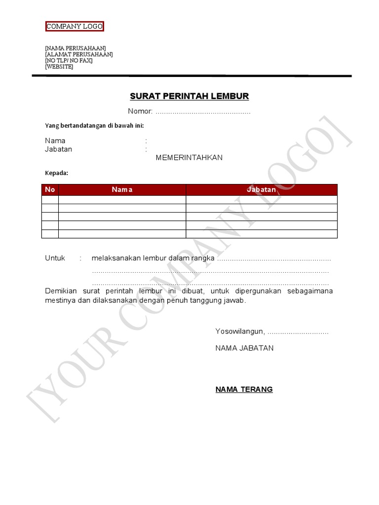 (Bizform) Surat Perintah Lembur | PDF