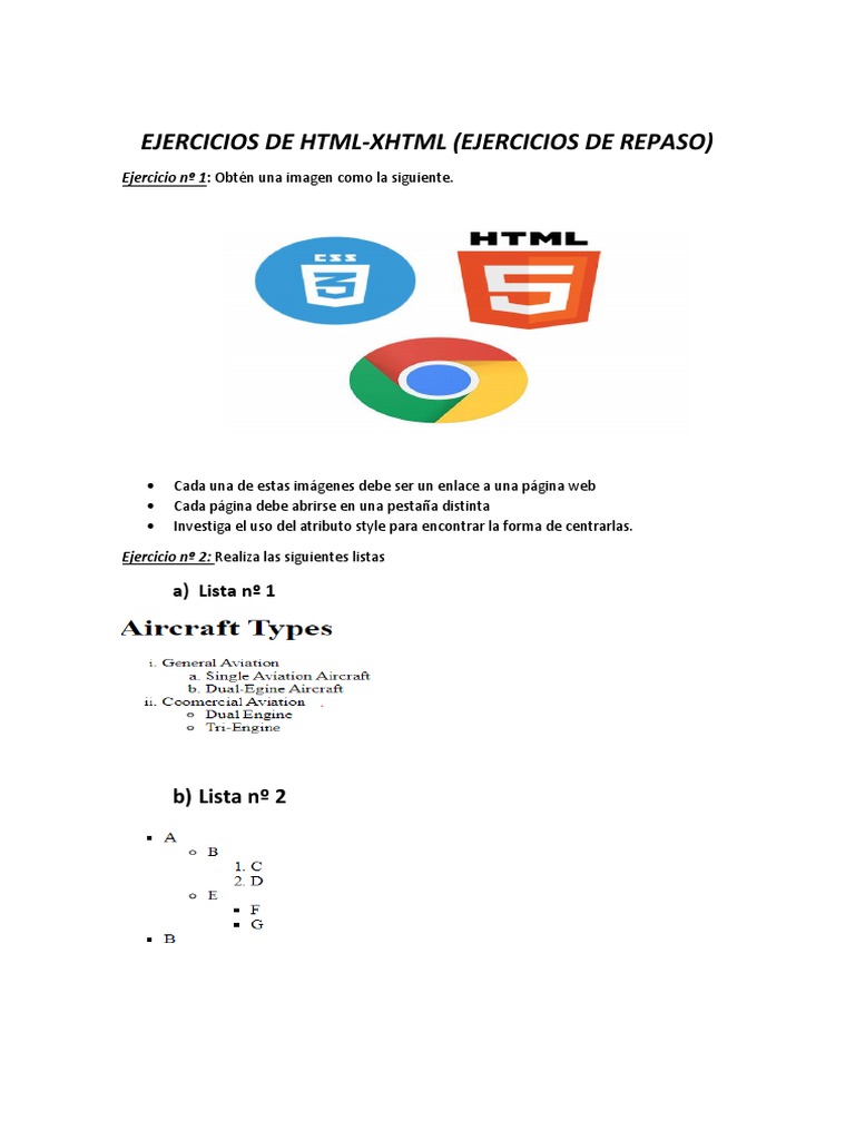 Listado de Prácticas #2 - (HTML 5-XHTML) | PDF