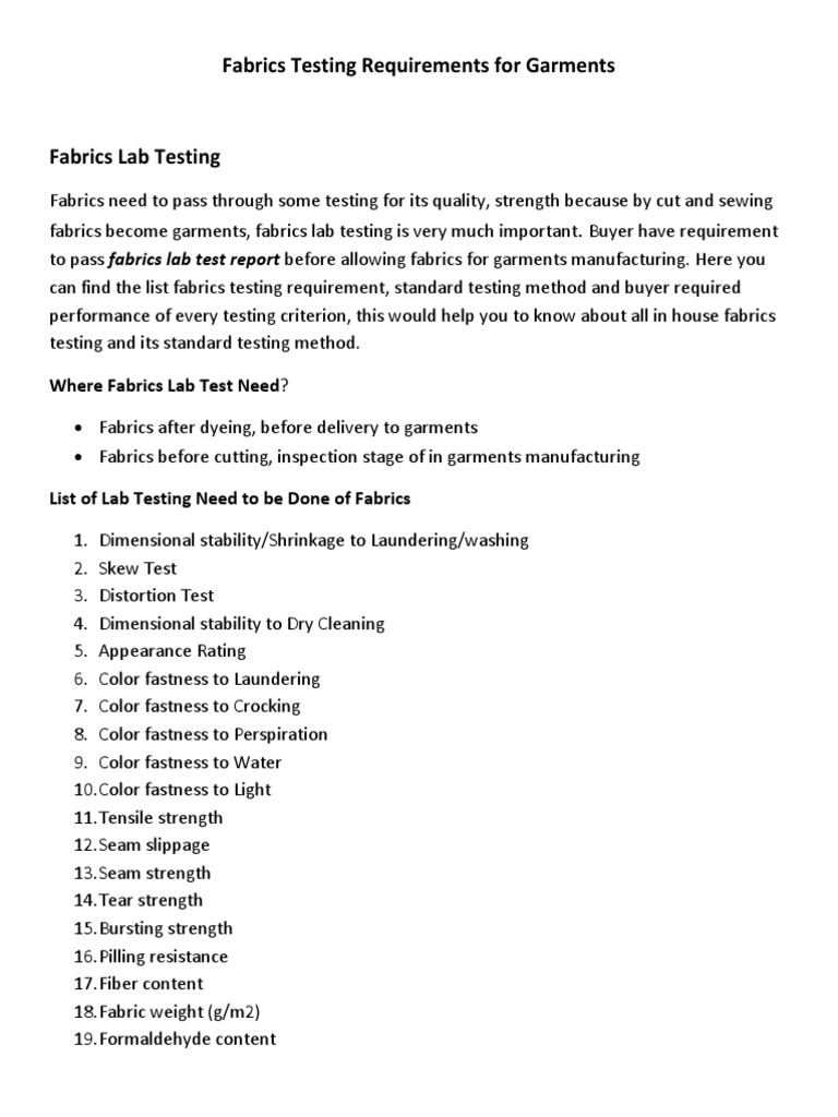 Fabrics Testing Requirements For Garments: Where Fabrics Lab Test Need ...