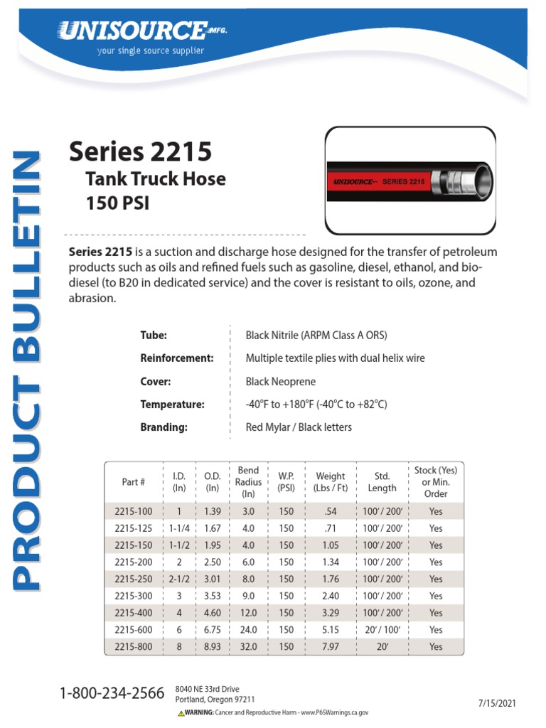 2215 Tank Truck Hose Datasheet | PDF | Fuels | Hydrocarbons